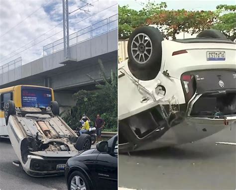 Homem capota carro na BR 324 em Salvador e é salvo por amigo que