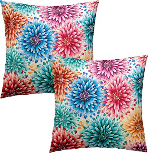 Dahlia Flower Throw Pillow Covers Colorful Flower