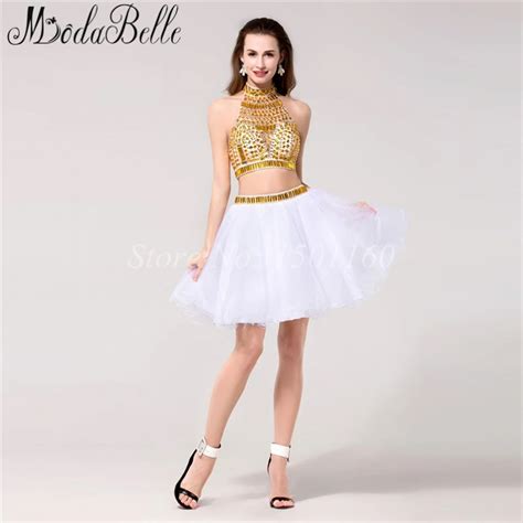 Real Pictures Crystal White Gold Short Homecoming Dresses Ball Gowns