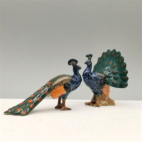 Set Of 2 Ceramic Peacock Figurines Peacock Miniature Enhance Feng