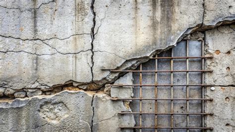 Concrete Wall With Cracks And Rebar Visible Premium AI Generated Image