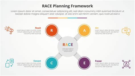 플랫 스타일의 4 포인트 목록이있는 중앙에 큰 원 X 모양이있는 슬라이드 프리젠 테이션을위한 Race 프레임 워크 인포 그래픽