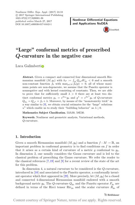 Large Conformal Metrics Of Prescribed Q Curvature In The Negative Case Request Pdf