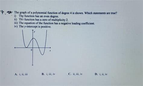 Solved 2 The Graph Of A Polynomial Function Of Degree 4 Is Shown