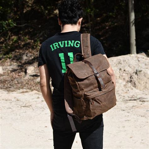 Waxed Canvas Mens Black Backpack Computer Khaki Backpack Travel Backpa