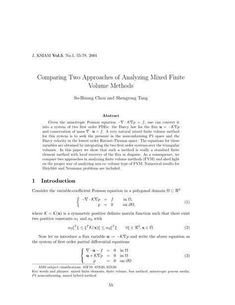 Pdf Comparing Two Approaches Of Analyzing Mixed Finite Volume Methods