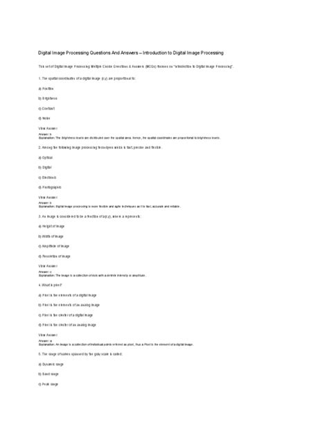 Digital Image Processing Questions And Answers Introduction To