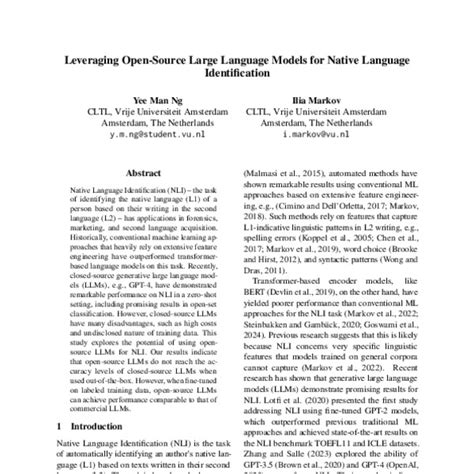 Leveraging Open Source Large Language Models For Native Language Identification Acl Anthology