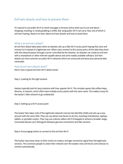 Evil Twin Attacks And How To Prevent Them Pdf Wi Fi Security