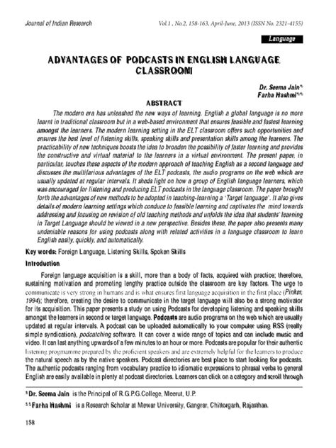 23 Advantages Of Podcasts In English Language Classroom By Dr Seema Jain And Farha Hashmi