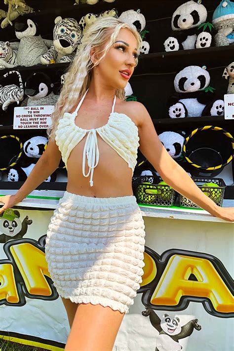 Womens Bubble Textured Skirt And Top Co Ord White Uk