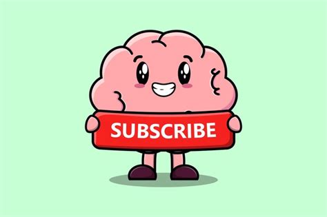 Premium Vector Cute Cartoon Brain Character Holding Red Subscribe Board