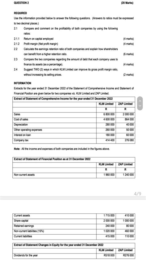 question 2 20 marks required use the information provided below to