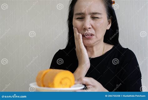 Woman Having Toothache After Eating Too Much Colorful Sweets Orange