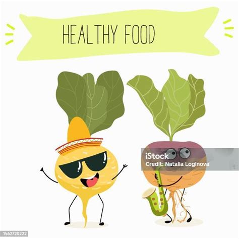 벡터 일러스트레이션 재미 있는 만화 캐릭터 스웨덴 Rutabaga 순무 재미 있고 건강한 음식 비타민 귀여운 얼굴 음식 재료 채식 벡터 만화 산화 방지제 건강한 식생활에