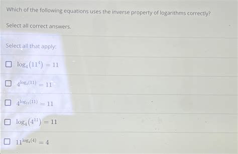 Solved Which Of The Following Equations Uses The Inverse
