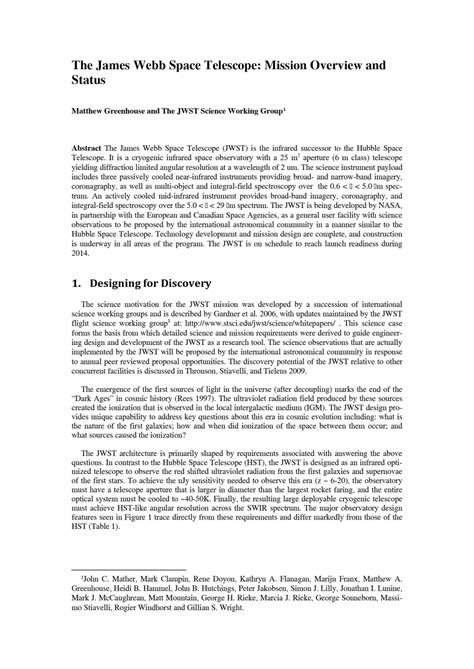 The James Webb Space Telescope Mission Overview And Status Docslib
