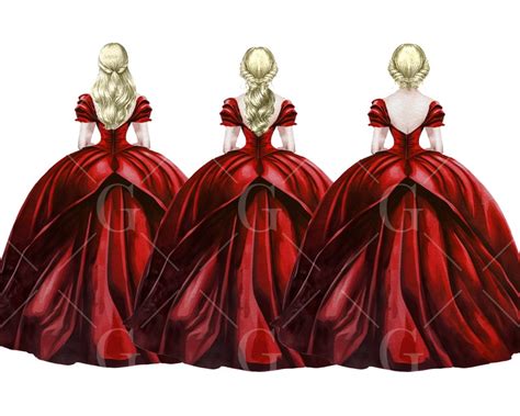 Red Princess Dress Clipart Watercolor Ball Gown Bridesmaid Dresses