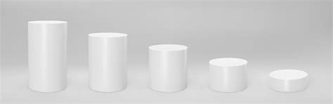 회색 배경에 격리 된 원근이있는 흰색 3d 실린더 전면 보기 및 레벨 실린더 기둥 빈 박물관 단계 받침대 또는 제품 연단 3d