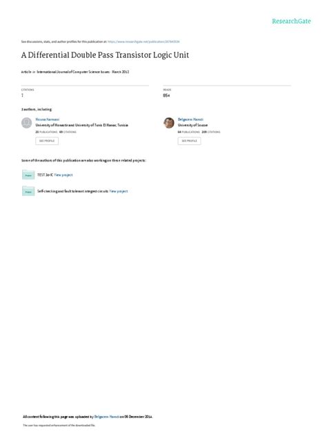A Differential Double Pass Transistor Logic Unit Pdf Logic Gate Cmos