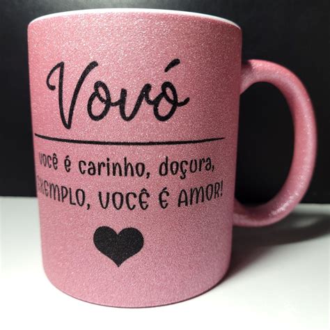 Caneca Glitter Rosa Avó Vovó Nome Elo7 Produtos Especiais