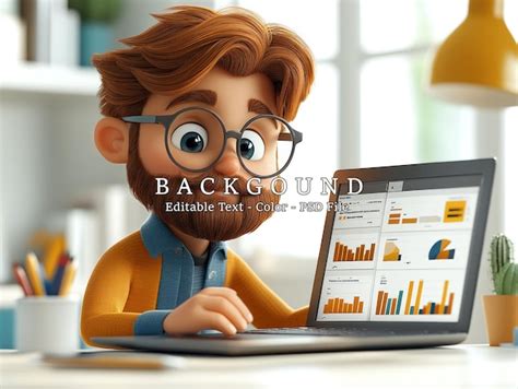 Cartoon Character Working On Laptop Premium Ai Generated Psd