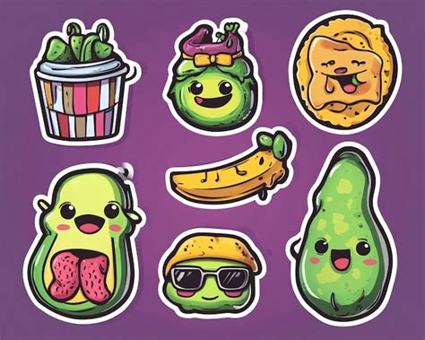 Collection Of Humorous And Quirky Stickers Or Clipart Illustrations With Playful And Exaggerated