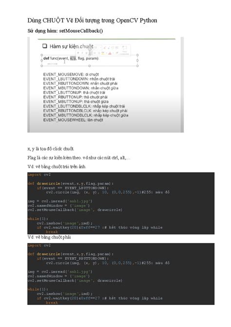 Bài 7 Dùng ChuÔ ̣ T Vẽ Đối Tượng Trong Opencv Python Sử Dụng Hàm
