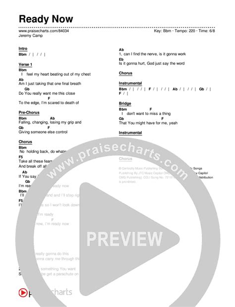 Ready Now Chords Pdf Jeremy Camp Praisecharts