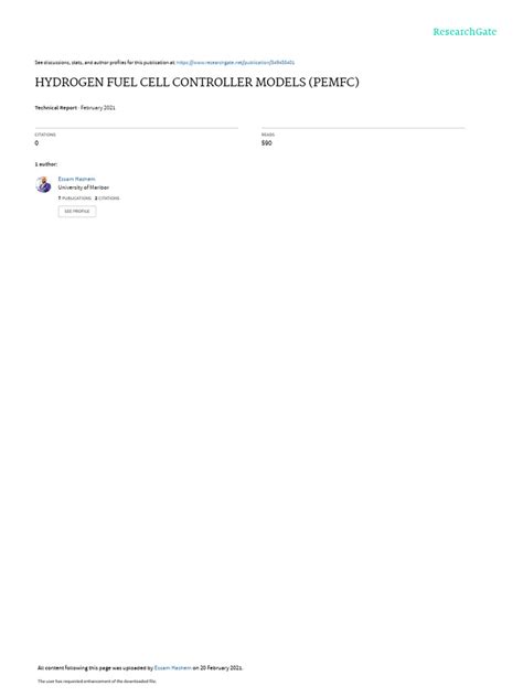 Hydrogen Fuel Cell Controller Models Pemfc February 2021 Pdf