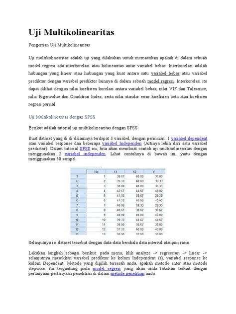 Statistika Lanjutan Uji Multikolinearitas Dan Vif Dengan Spss Pdf