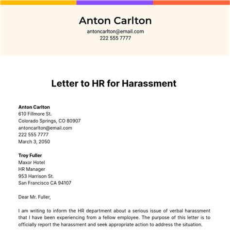Free Letter To Hr For Harassment Template To Edit Online