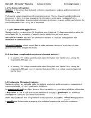 Stats Lesson Notes Pdf Math Elementary Statistics Lesson