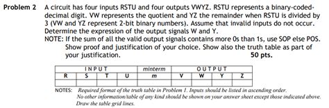 Solved Problem 2 A Circuit Has Four Inputs Rstu And Four