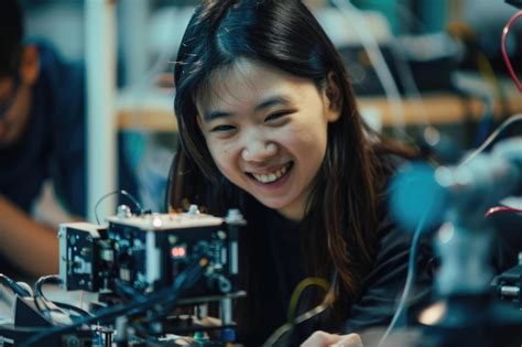 Asian Ai Engineer Designs Robotic Prototypes In Creative Workshop Premium Ai Generated Image