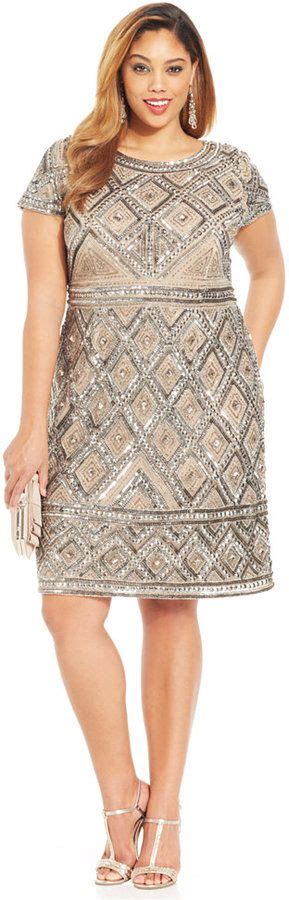 Adrianna Papell Plus Size Short Sleeve Beaded Sheath Plus Size Party