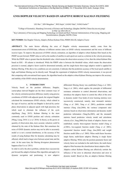 Pdf Gnss Doppler Velocity Based On Adaptive Robust Kalman Filtering