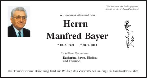 Traueranzeigen Von Manfred Bayer Mittelbayerische Trauer