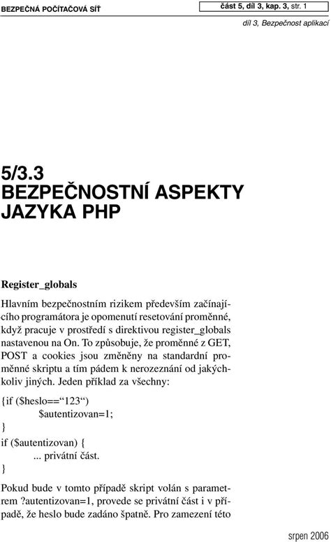 5 3 3 BEZPEČNOSTNÍ ASPEKTY JAZYKA PHP PDF Free Download