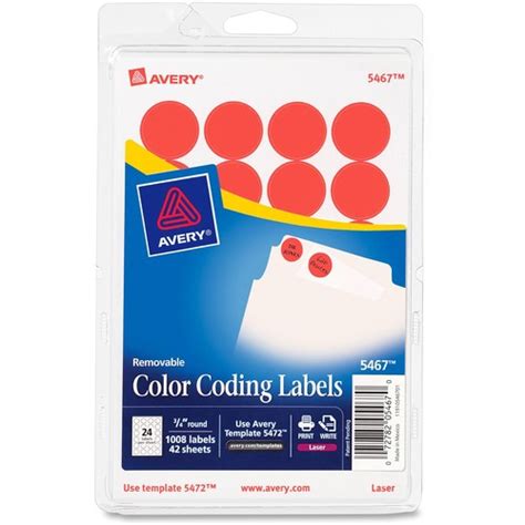 Avery Color Coding Labels Diameter Removable Adhesive Round Laser Neon Red