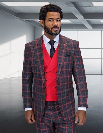 Statement Mens 100 Wool 3 Piece Suit Wide Peak Lapel