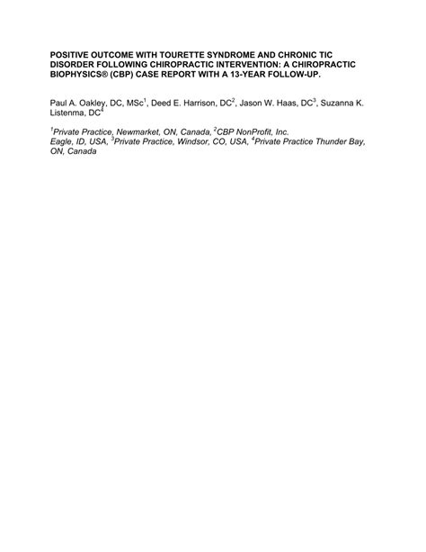 Pdf Positive Outcome With Tourette Syndrome And Chronic Tic Disorder