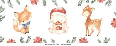 어린이들을 위한 수채화 크리스마스 캐릭터 그림 스톡 일러스트 2207505487 Shutterstock