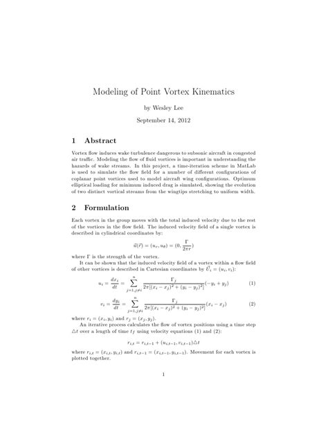 Modeling Of Point Vortex Kinematics Pdf Vortices Aerodynamics