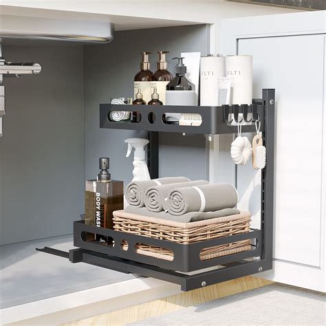 Netel Under Sink Organizer Pull Out Cabinet Organizer 2 Tier Slide Out