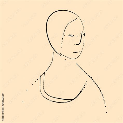 Female Face Contour Drawing Weird Digital Portrait Graphic Artwork Of