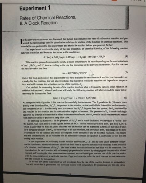 Solved Experiment 1 Data And Calculations Rates Of Chemical
