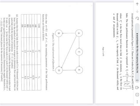 Solved A Road Network Is Presented In Figure There Are Chegg