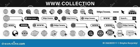 Set Of Globe And Search Bar Elements Globe With Cursor Icons Browser Bar Mouse