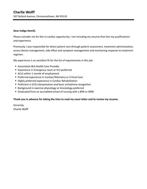 Rn Cardiac Cover Letter Velvet Jobs